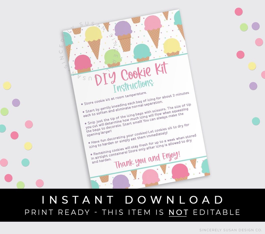 Instant Download Ice Cream Cone DIY Cookie Kit Instructions Printable ...