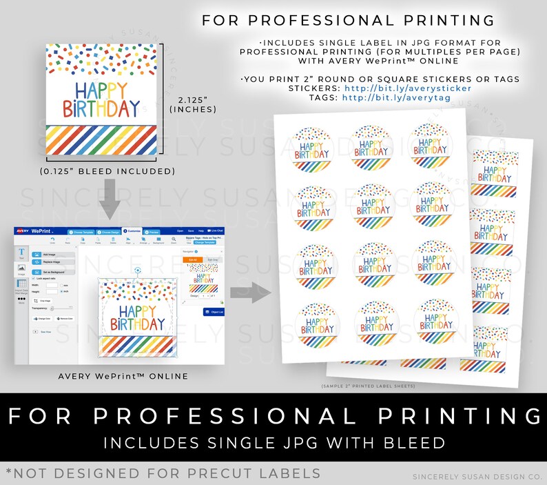 Instant Download HAPPY BIRTHDAY Rainbow Confetti Tag Rainbow - Etsy