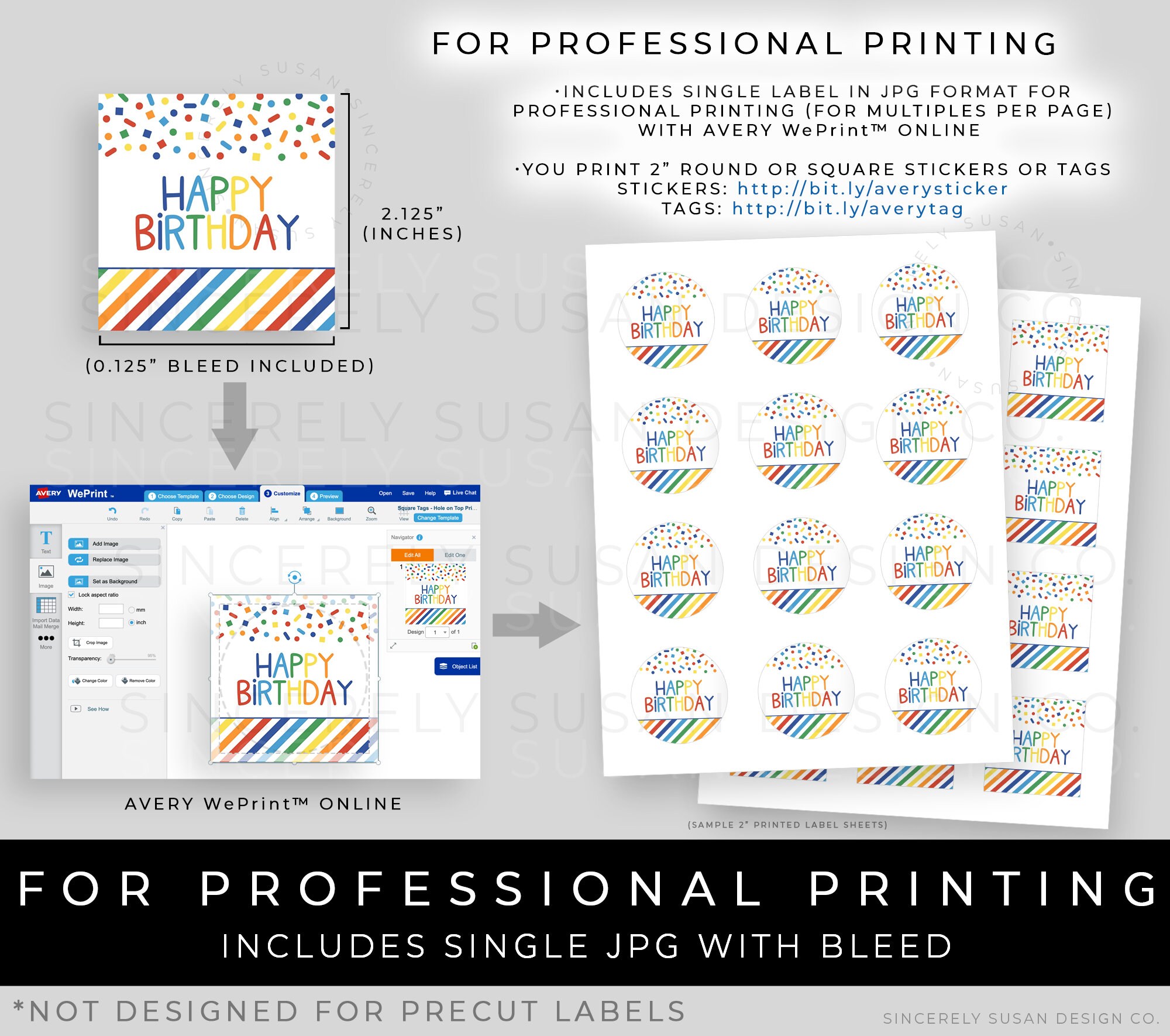 Instant Download HAPPY BIRTHDAY Rainbow Confetti Tag, Rainbow Sprinkles ...