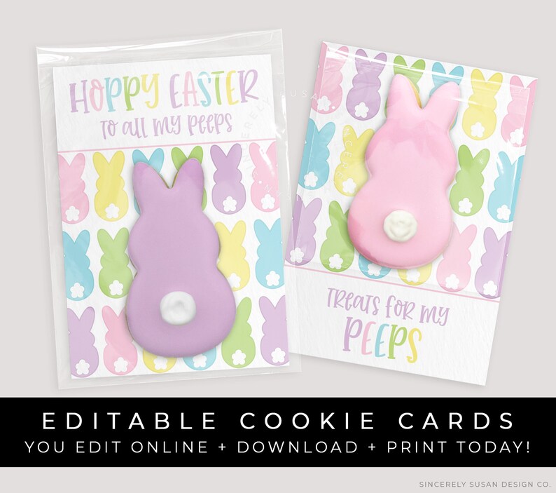 CUSTOMIZABLE Easter Mini Cookie Cards Printable Hoppy Spring | Etsy