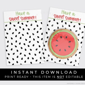 Instant Download Red Watermelon Cookie Card Printable, Have A Sweet ...