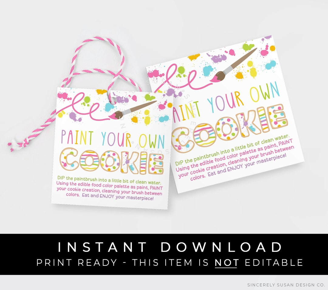 Instant Download PYO Cookie Tag Printable, Paint Your Own Cookies ...