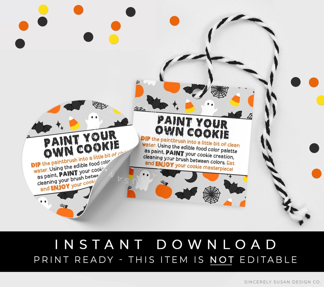 Instant Download Halloween Paint Your Own Cookie Tag, Happy Halloween ...