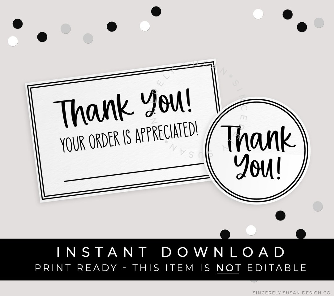 Instant Download Thank You for Your Order Customer Name Card Tag ...