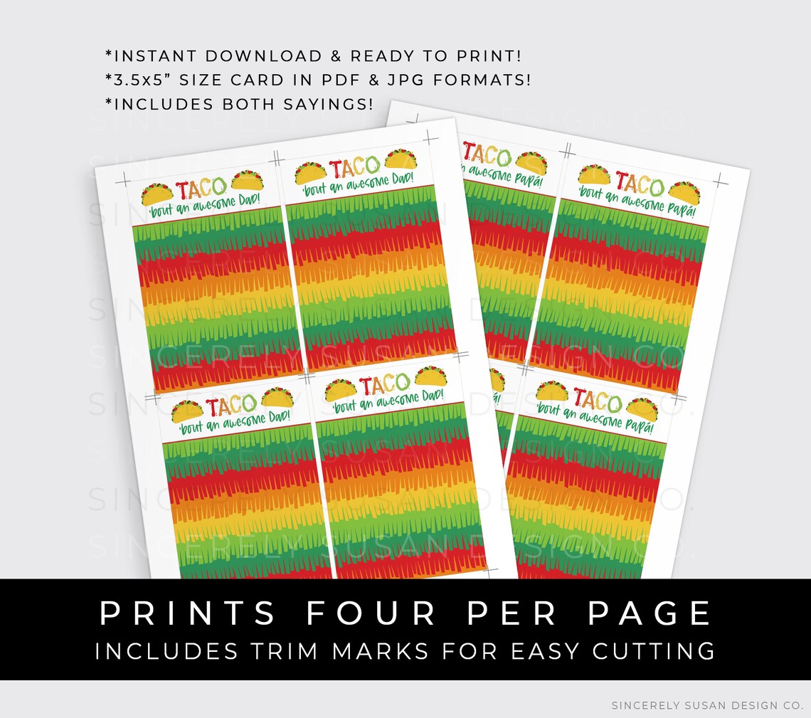 Instant Download Father's Day Taco Cookie Card Printable | Etsy