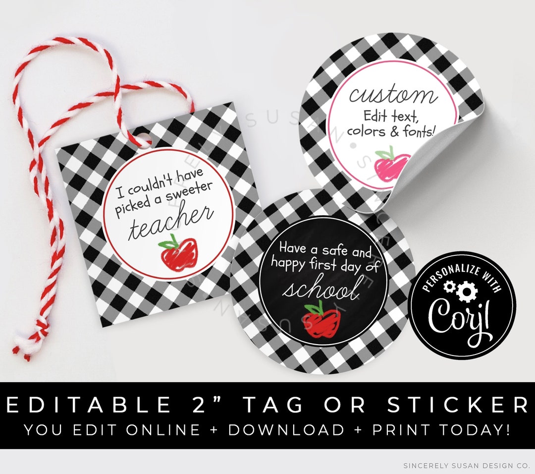 CUSTOMIZABLE Back to School Tag, Apple for Sweet Teacher Gift Tag ...