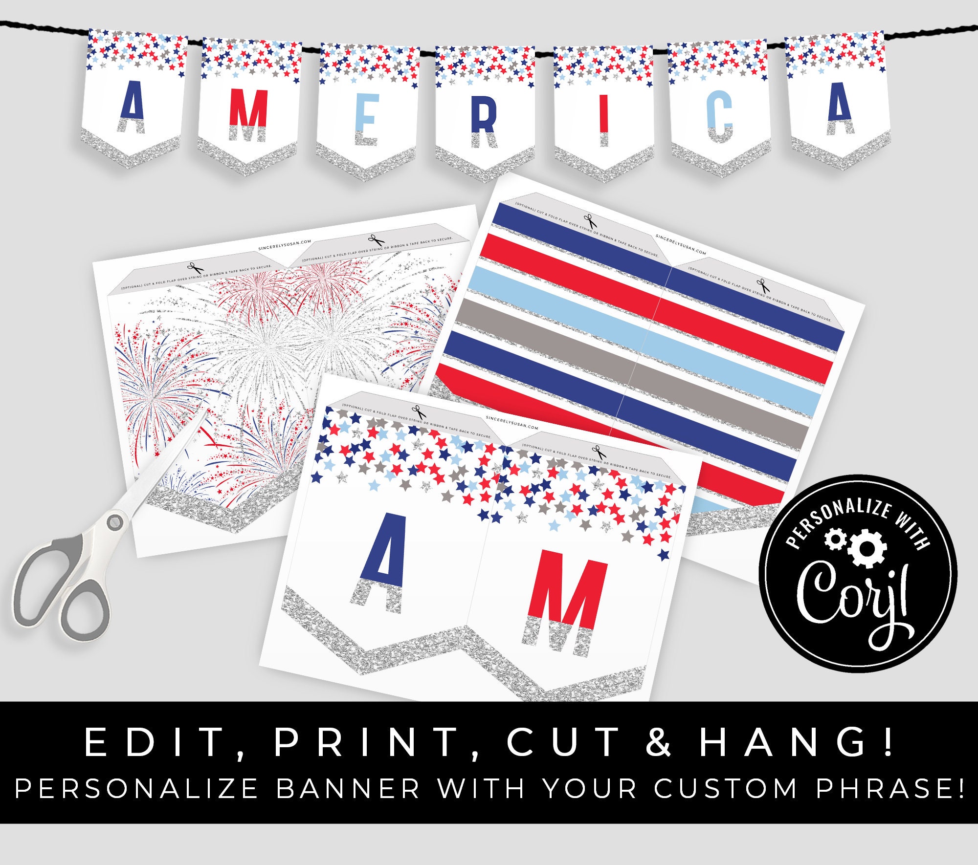 Happy 4th of July Banner Printable Party Decorations | Etsy