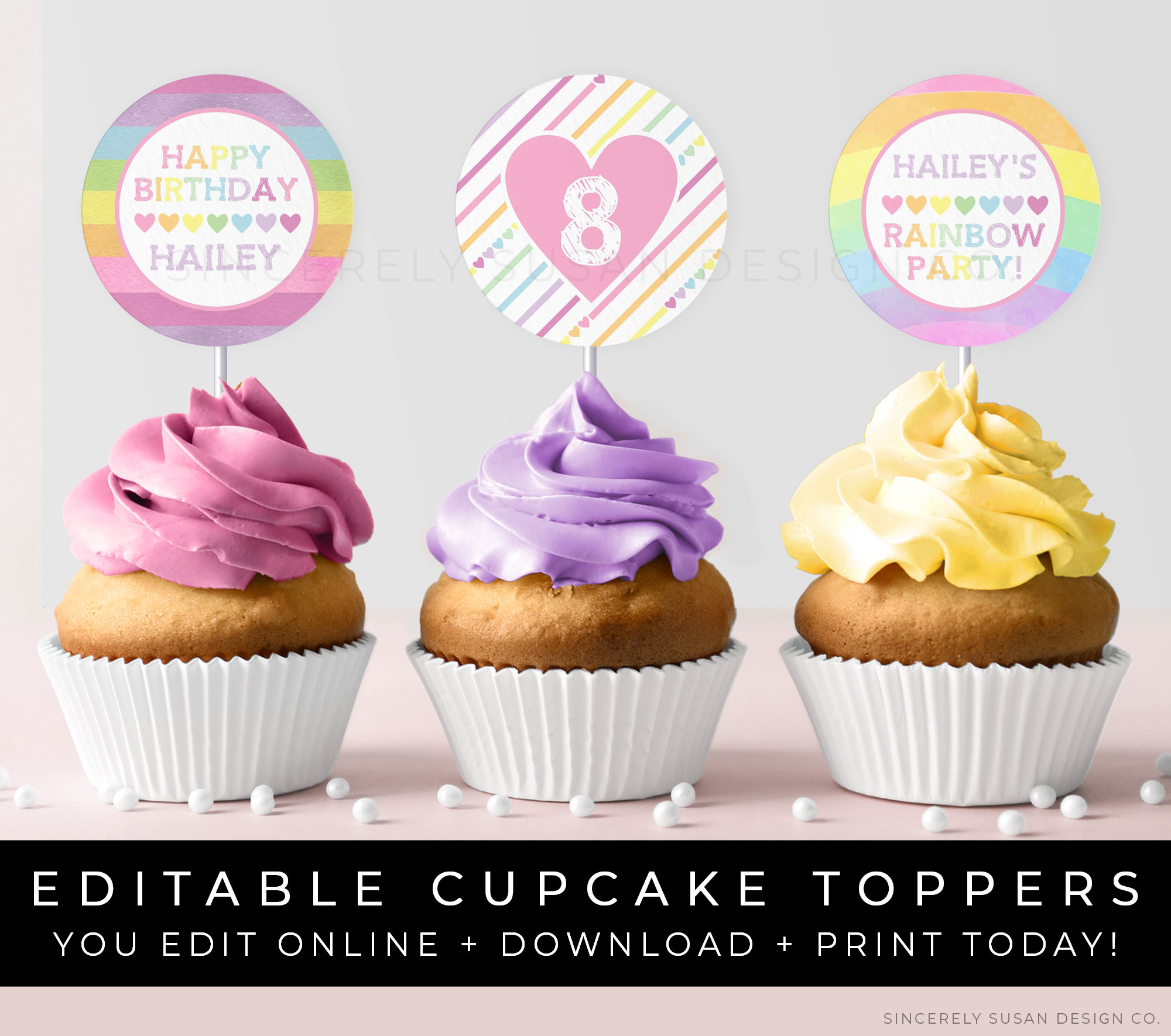 Rainbow Birthday Cupcake Toppers Party Decorations Pastel - Etsy
