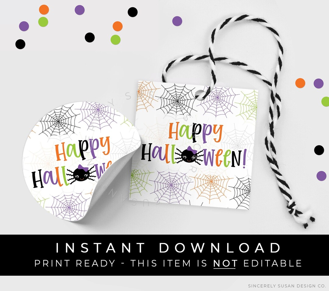 Instant Download Happy Halloween Spider Web Tag Printable, Purple ...