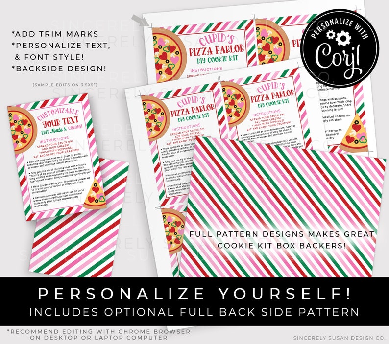 CUSTOMIZABLE Valentine Pizza DIY Cookie Kit Instructions Printable Card ...