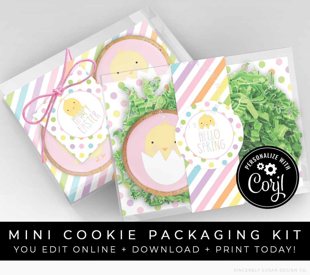 CUSTOMIZABLE Easter Bunny Chick Mini Cookie Packaging Kit, Happy Spring ...