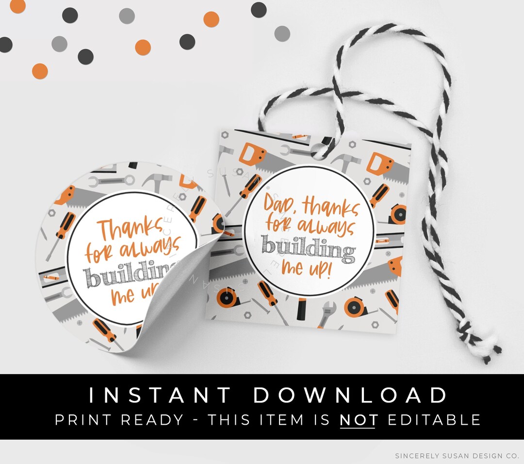 Instant Download Tools Father's Day Gift Tag, Dad Thanks for Always ...