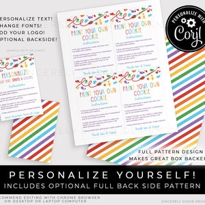 CUSTOMIZABLE PYO Paint Your Own Cookie Kit Instructions Printable Card ...