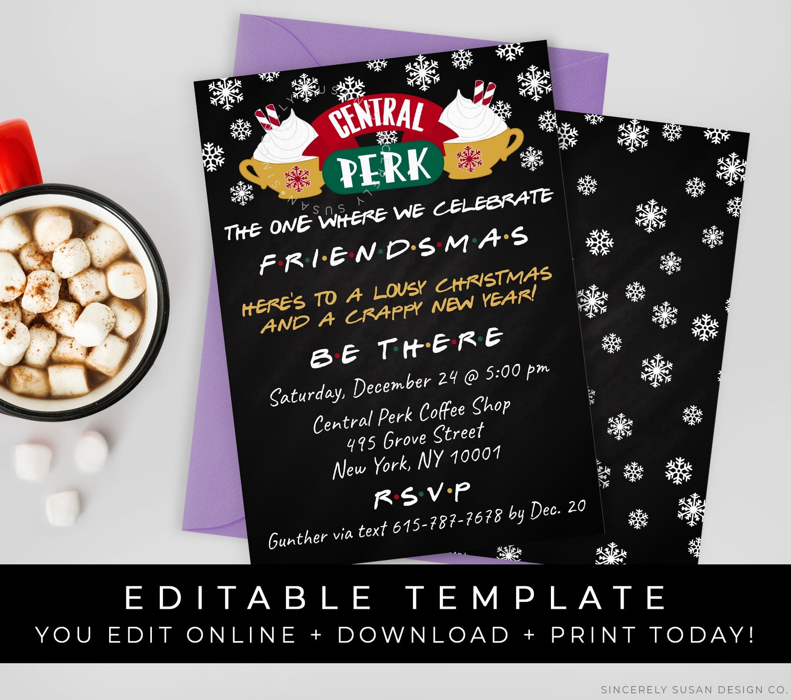 Friends TV Show Christmas Party Invitation Friendsmas Central Perk ...