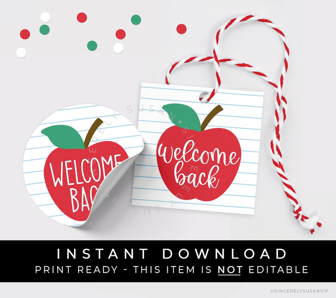 Instant Download Apple Welcome Back to School Teacher Gift Tag ...