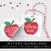 Instant Download Apple Welcome Back to School Teacher Gift Tag ...