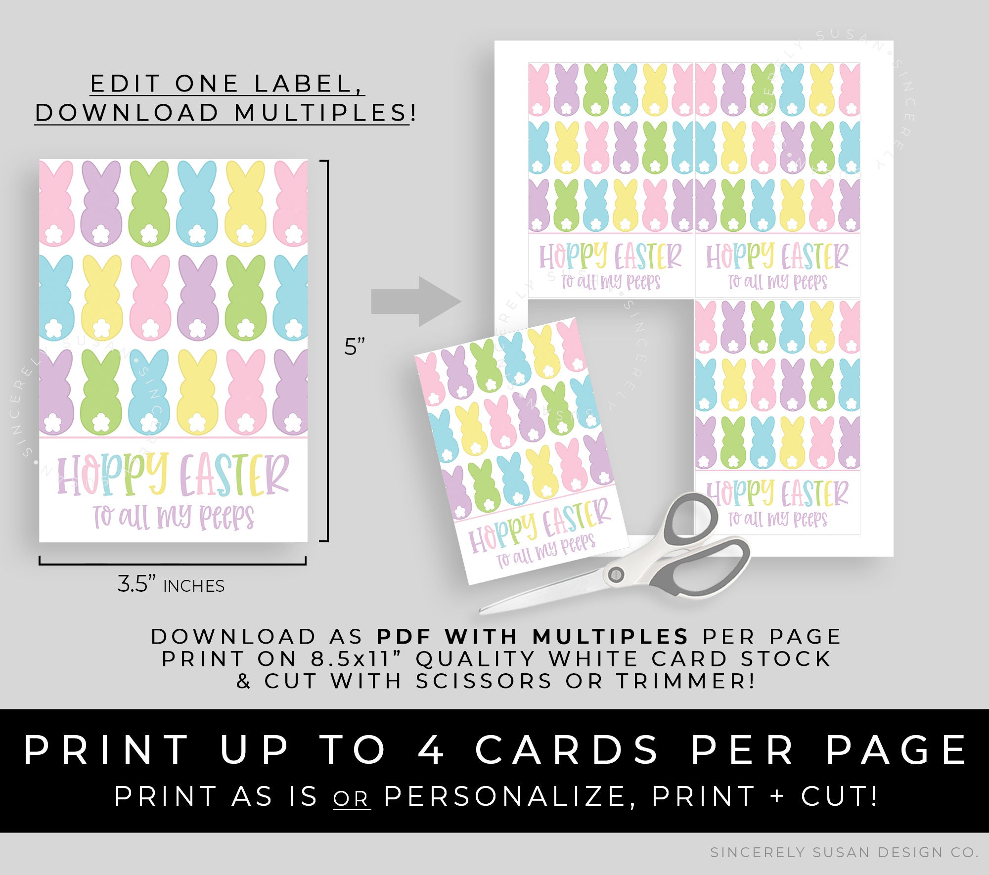 CUSTOMIZABLE Easter Mini Cookie Cards, Printable Hoppy Spring Bunny ...