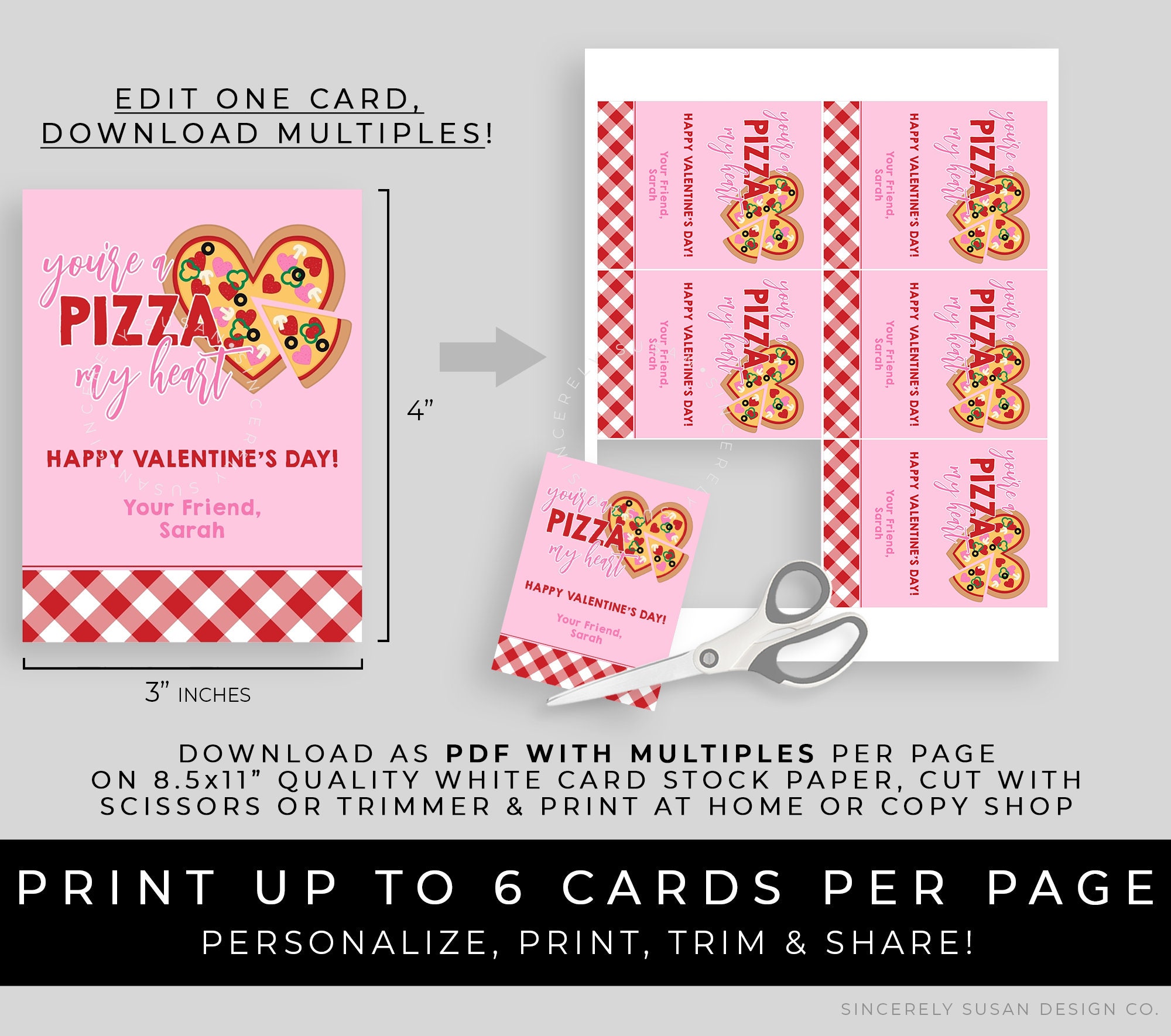 Pizza Valentine's Day Cards for Kids School Classroom, Personalized ...