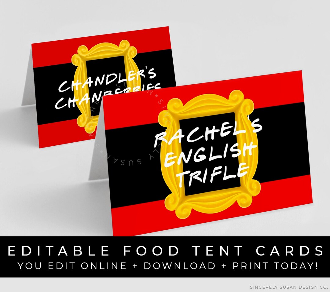 Friendsmas Friends TV Show Christmas Party Food Label Buffet Tent Card ...