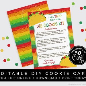 CUSTOMIZABLE DIY Taco Cookie Kit Instructions Printable Card, Pinata ...
