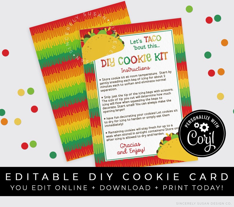 CUSTOMIZABLE DIY Taco Cookie Kit Instructions Printable Card - Etsy