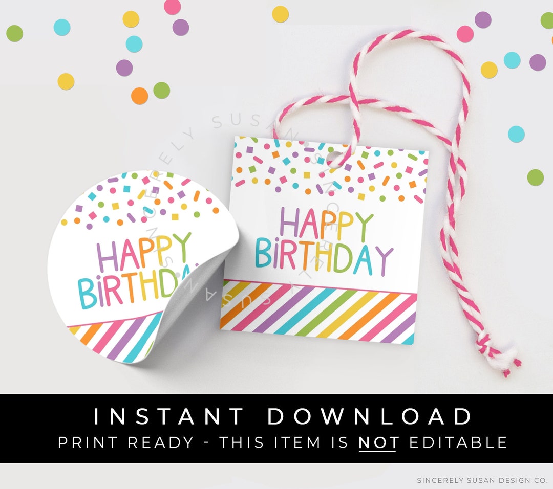 Instant Download HAPPY BIRTHDAY Rainbow Confetti Tag, Rainbow Sprinkles ...