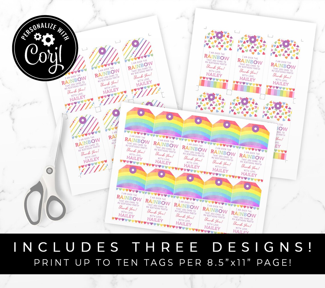 Rainbow Birthday Favor Tags Printable Thank You Gift Tag Editable ...