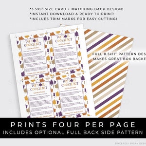 Instant Download Fall DIY Cookie Kit Instructions Printable Card, Fall ...