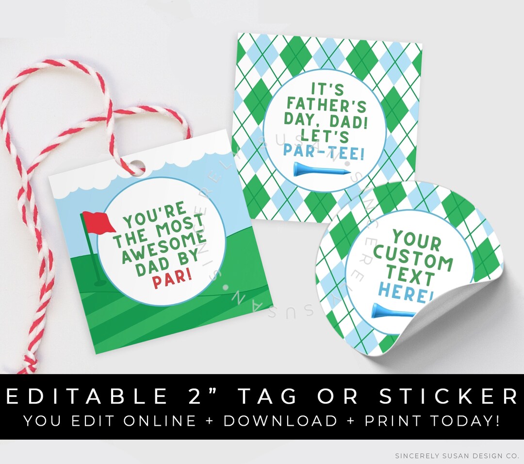 CUSTOMIZABLE Father's Day Golf Tag, Dad Mini Cookie Tag Printable or ...