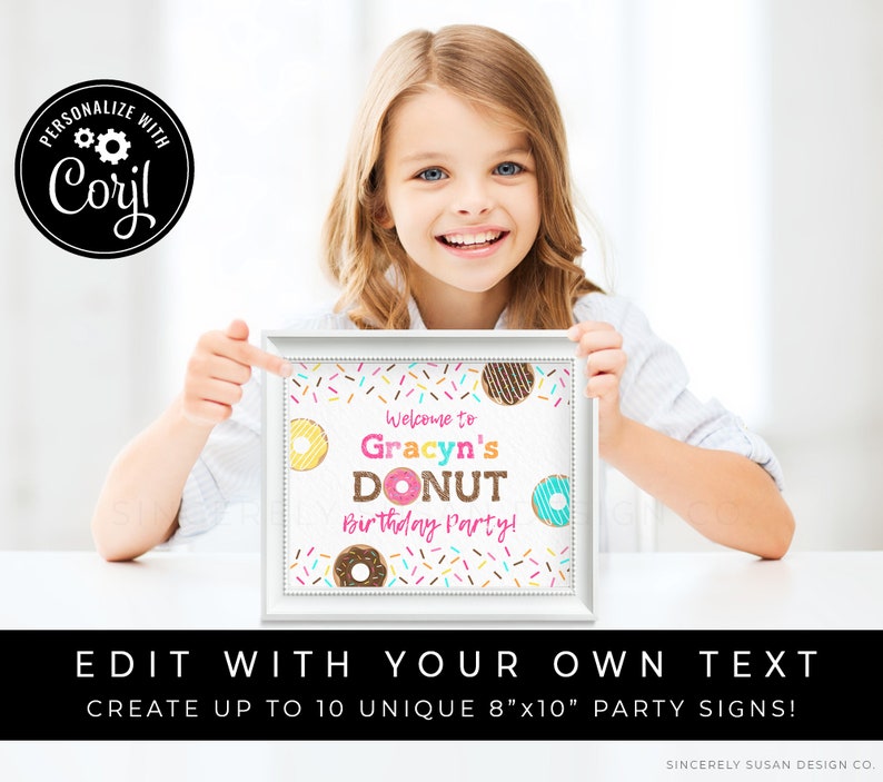 Editable Donut Sign Birthday Printable Party Decorations Rainbow ...