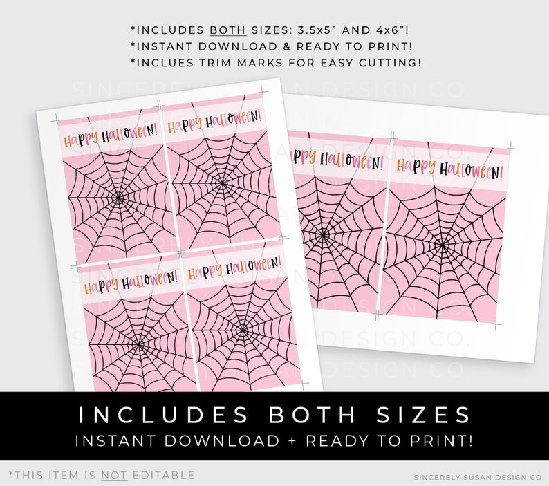 Instant Download Pink Halloween Spider Cookie Card Printable, Happy ...