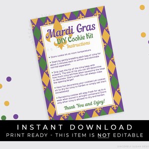Instant Download Mardi Gras DIY Cookie Kit Instructions Printable Card ...