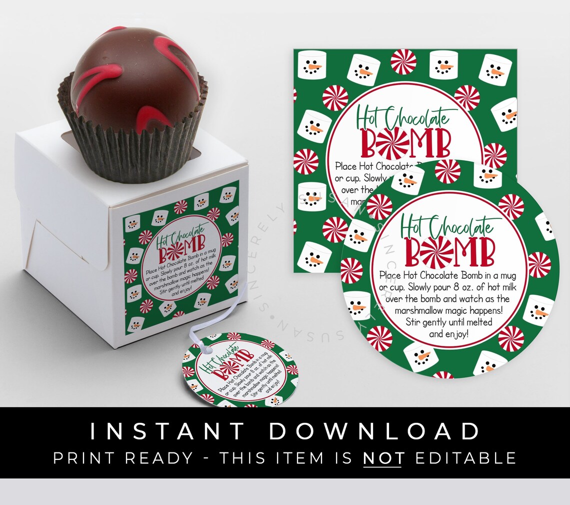 Instant Download Holiday Hot Chocolate Bomb Tag Printable - Etsy
