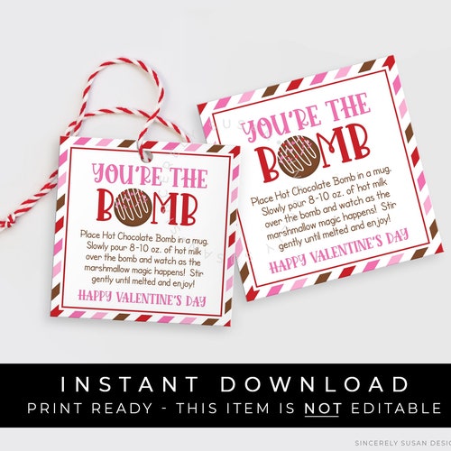 Editable Hot Chocolate Bomb Tag Valentine's Day Hot Cocoa - Etsy