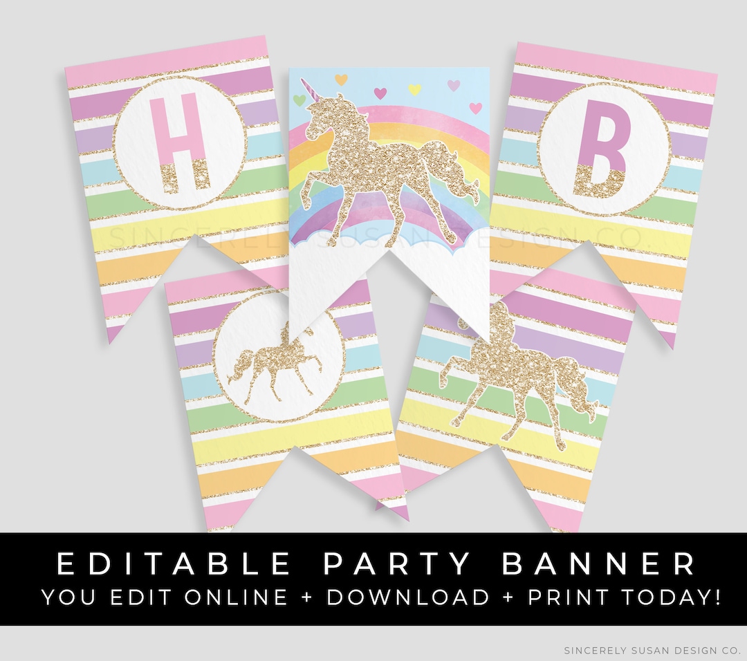Rainbow Unicorn Birthday Banner Magical Unicorn Party Decorations ...