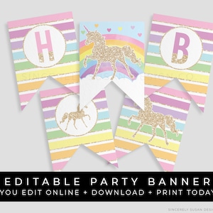 Rainbow Unicorn Birthday Banner Magical Unicorn Party Decorations ...