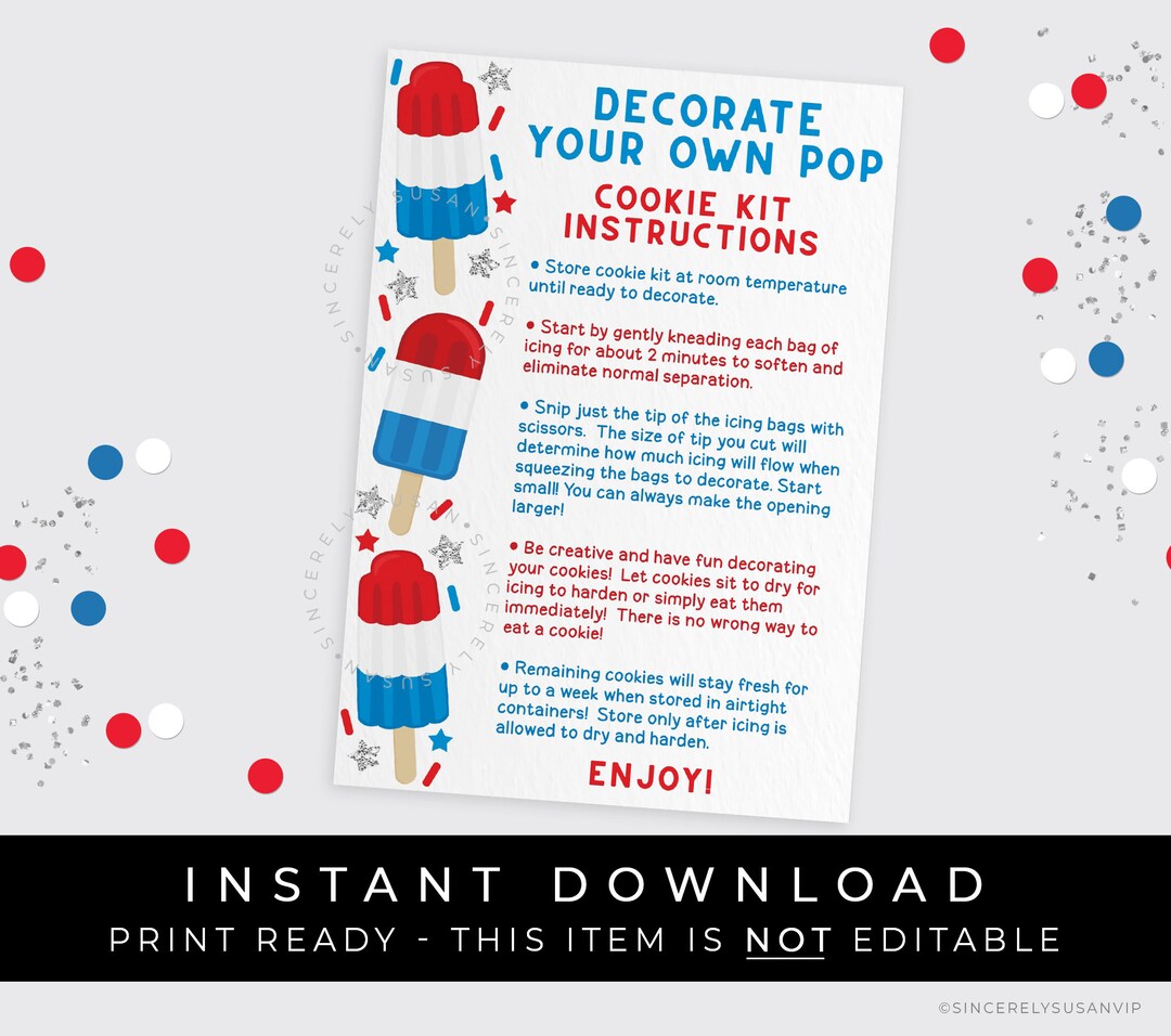 Instant Download 4th of July Patriotic Popsicles DIY Cookie Kit ...