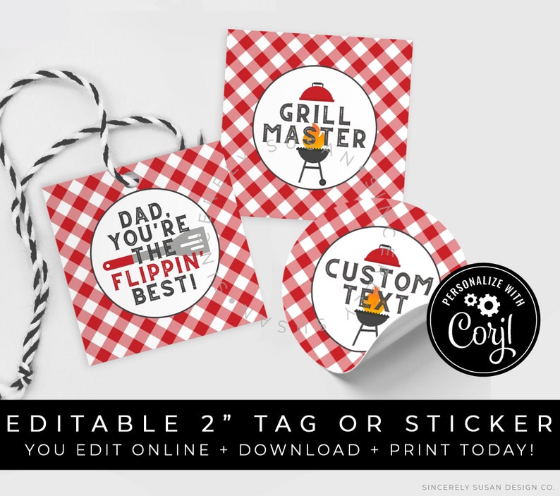 CUSTOMIZABLE Grilling Father's Day Tag BBQ Grill Master - Etsy