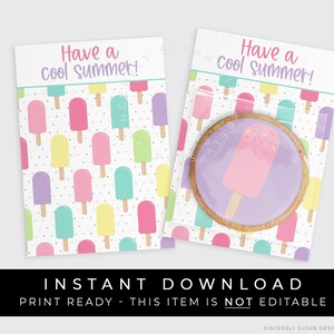 Instant Download Popsicle Cookie Card Printable, Have A Cool Summer ...