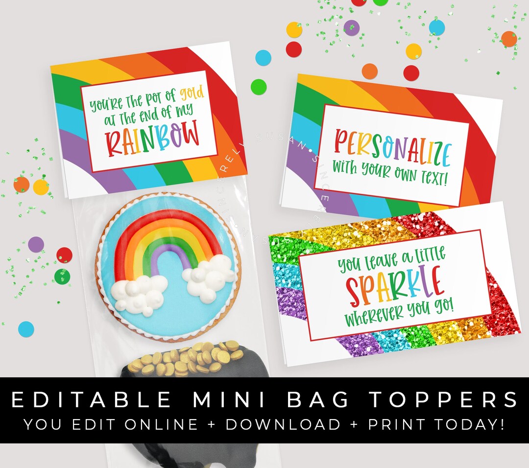 CUSTOMIZABLE Rainbow Bag Topper, St Patricks Day Personalized Printable ...