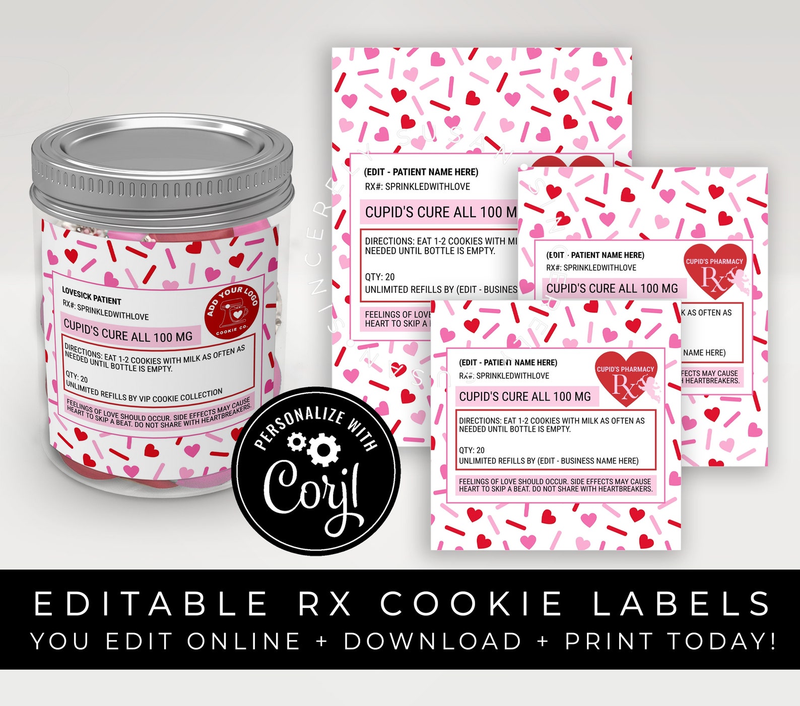CUSTOMIZABLE Cupid's Pharmacy Cookie Prescription Label RX Cookie ...