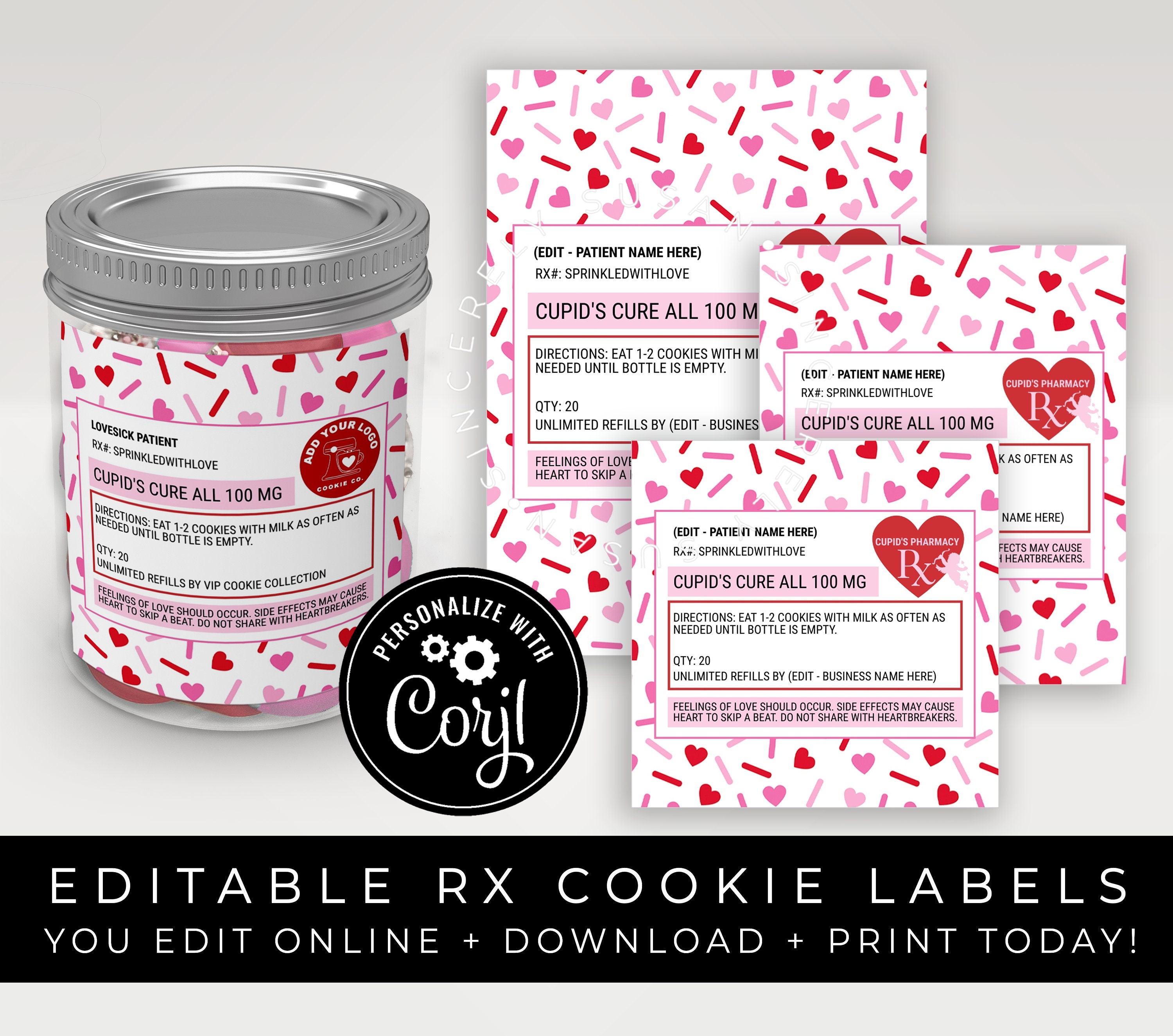 CUSTOMIZABLE Cupid's Pharmacy Cookie Prescription Label RX | Etsy