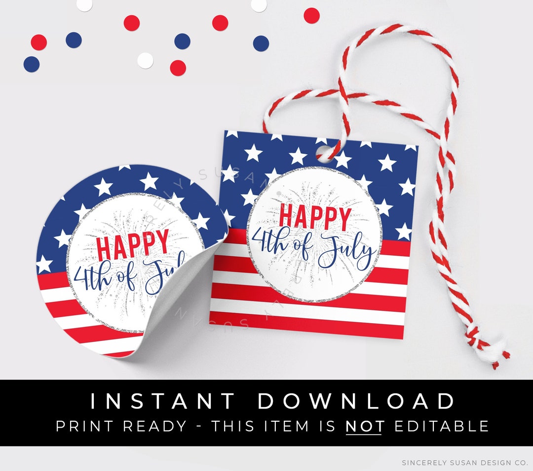 Instant Download Happy 4th of July Cookie Tag, Patriotic Stars ...