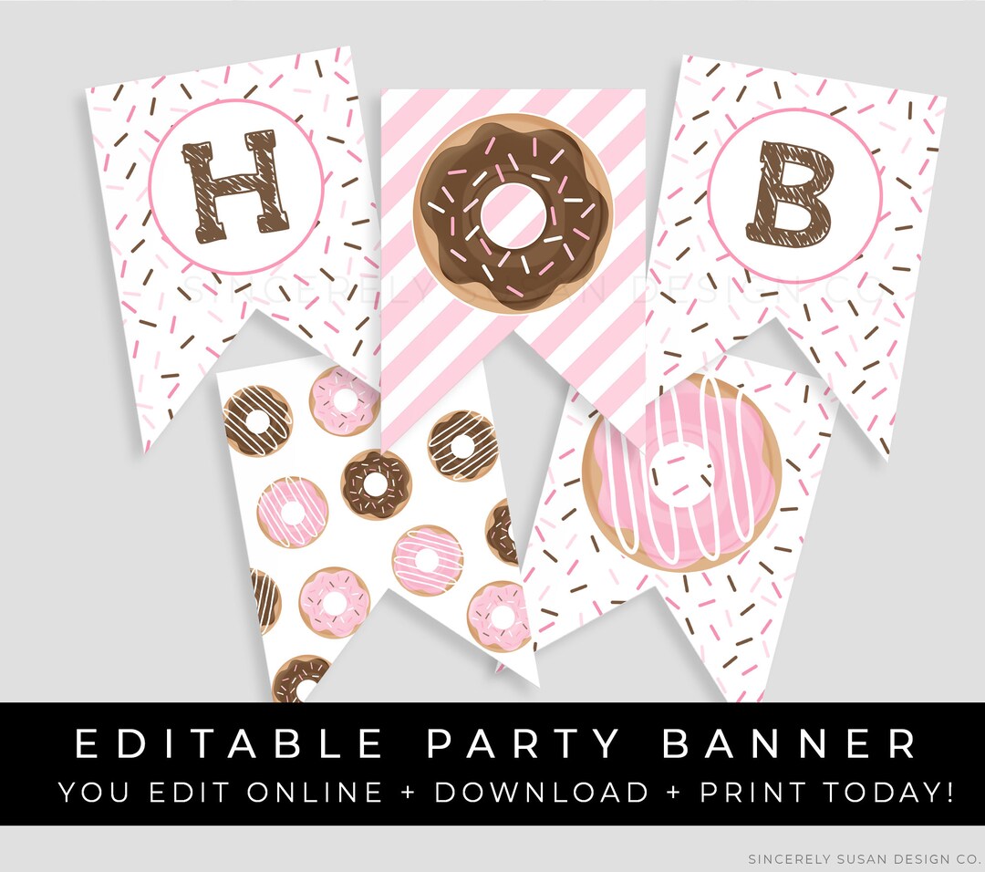 Pink Donut Birthday Banner Party Decorations for Girl Donuts Sprinkles ...
