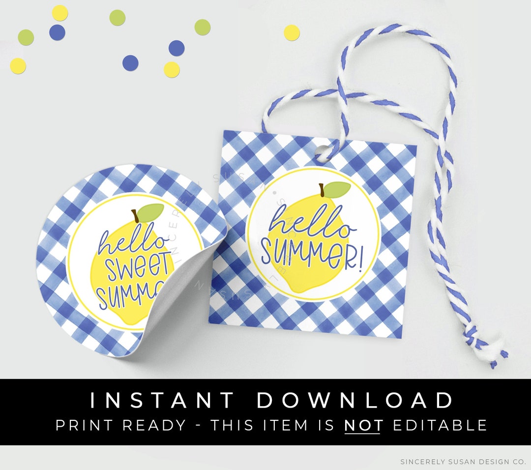 Instant Download Blue Gingham Lemon Cookie Tag Printable, Hello Sweet ...