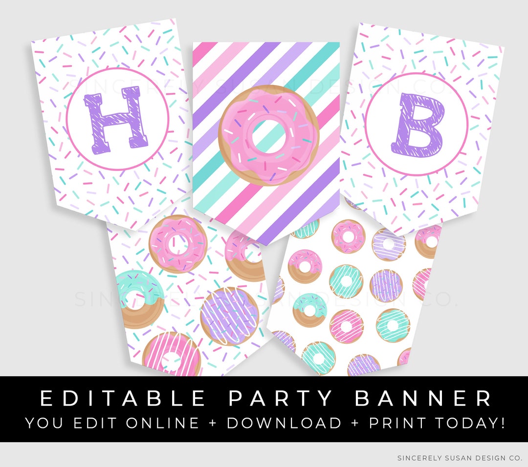 Donut Birthday Banner Party Decorations Sprinkles Confetti Personalized ...