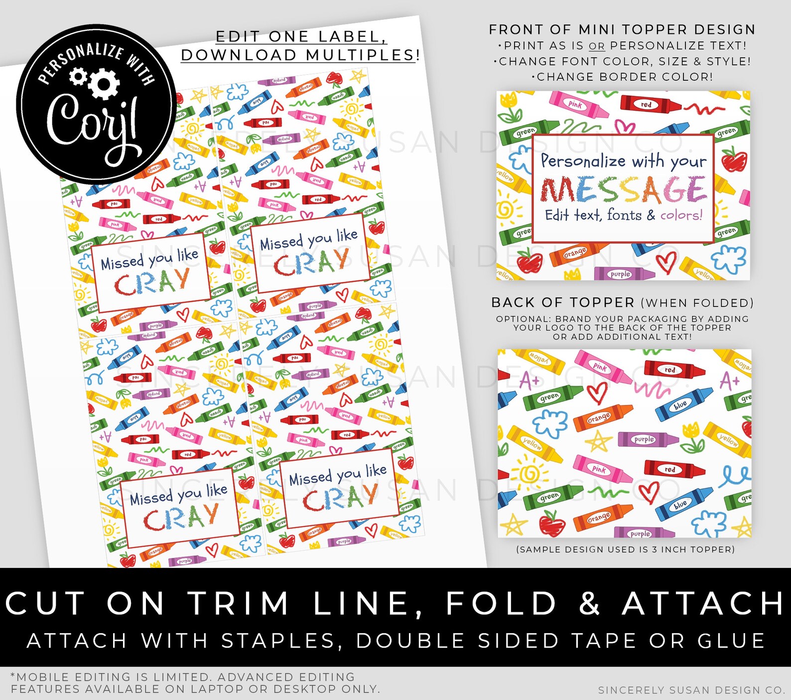 CUSTOMIZABLE Crayons Back to School Printable Bag Toppers, BTS Missed ...