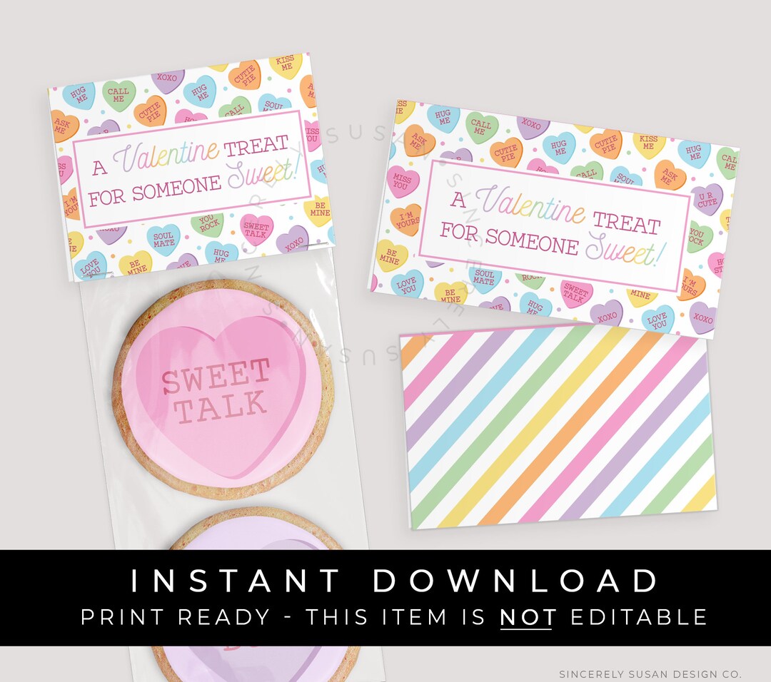 Instant Download Valentine's Day Bag Topper, Printable Candy Heart ...