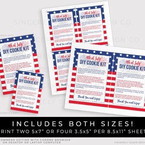 CUSTOMIZABLE 4th of July DIY Cookie Kit Instructions Printable Card ...