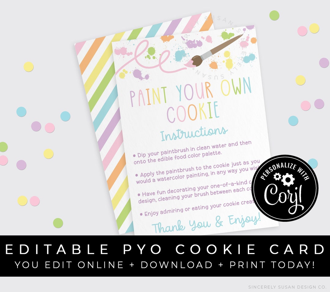 CUSTOMIZABLE PYO Paint Your Own Cookie Kit Instructions Printable ...